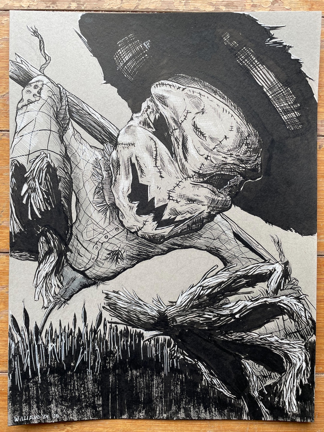 Scarecrow Ink Drawing, Horror Art Gift, 9x12 Original Artwork - Etsy