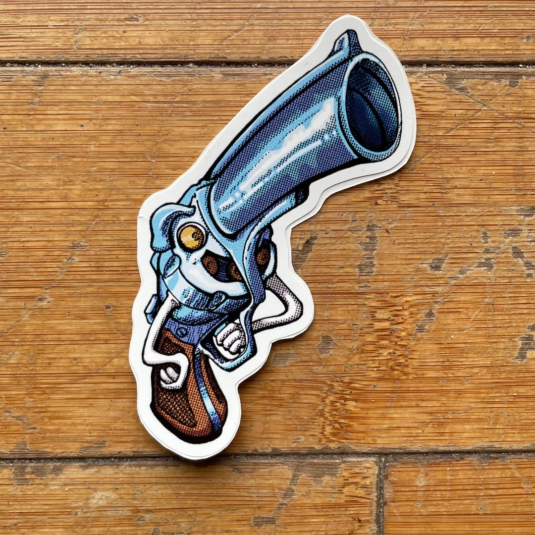 Revolver Cartoon Vinyl Sticker 3.75 Waterproof Gun Man Sticker, Fun ...