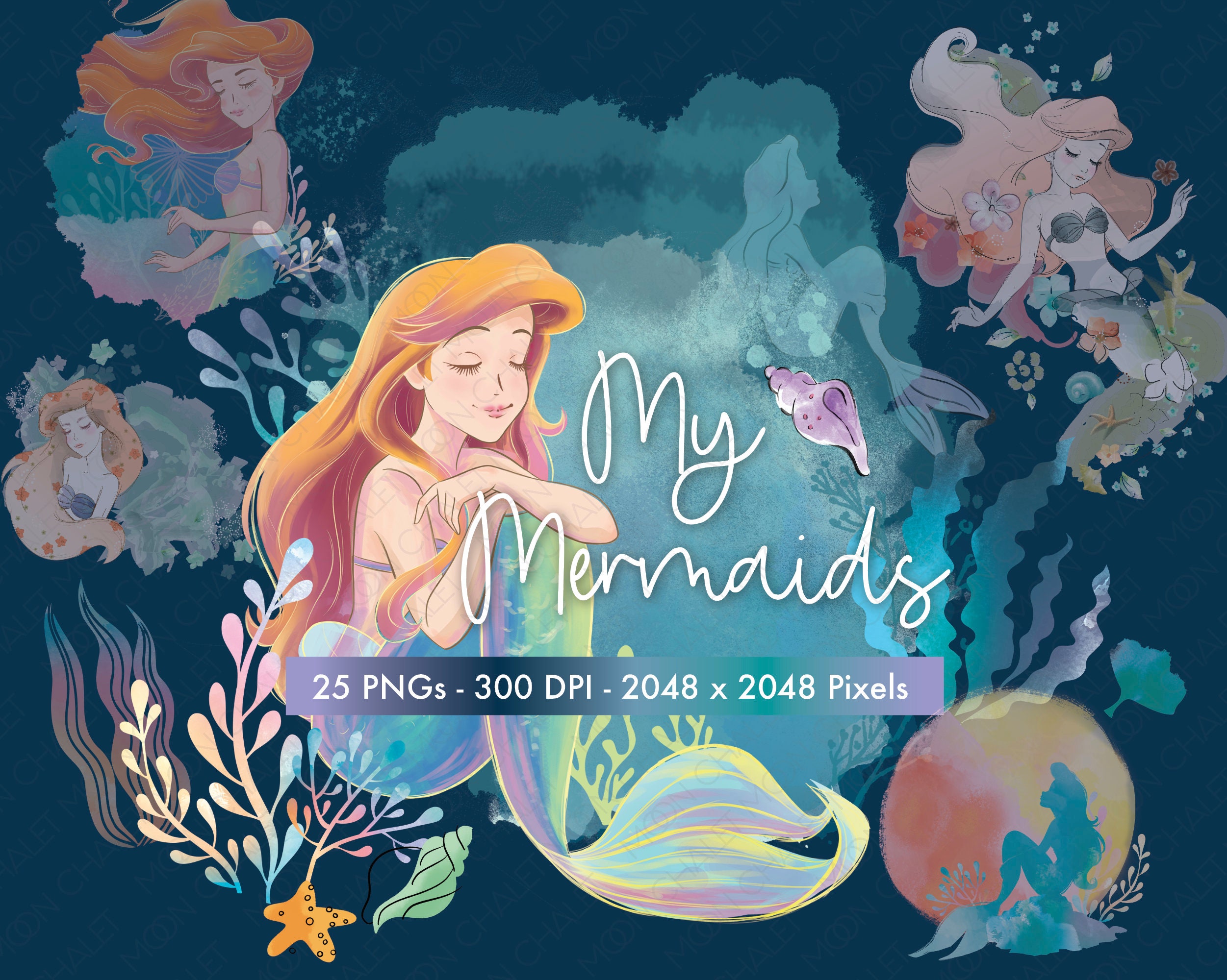My Mermaids Digital Clipart- Marine- Princess- Sea Life- Aquatic ...
