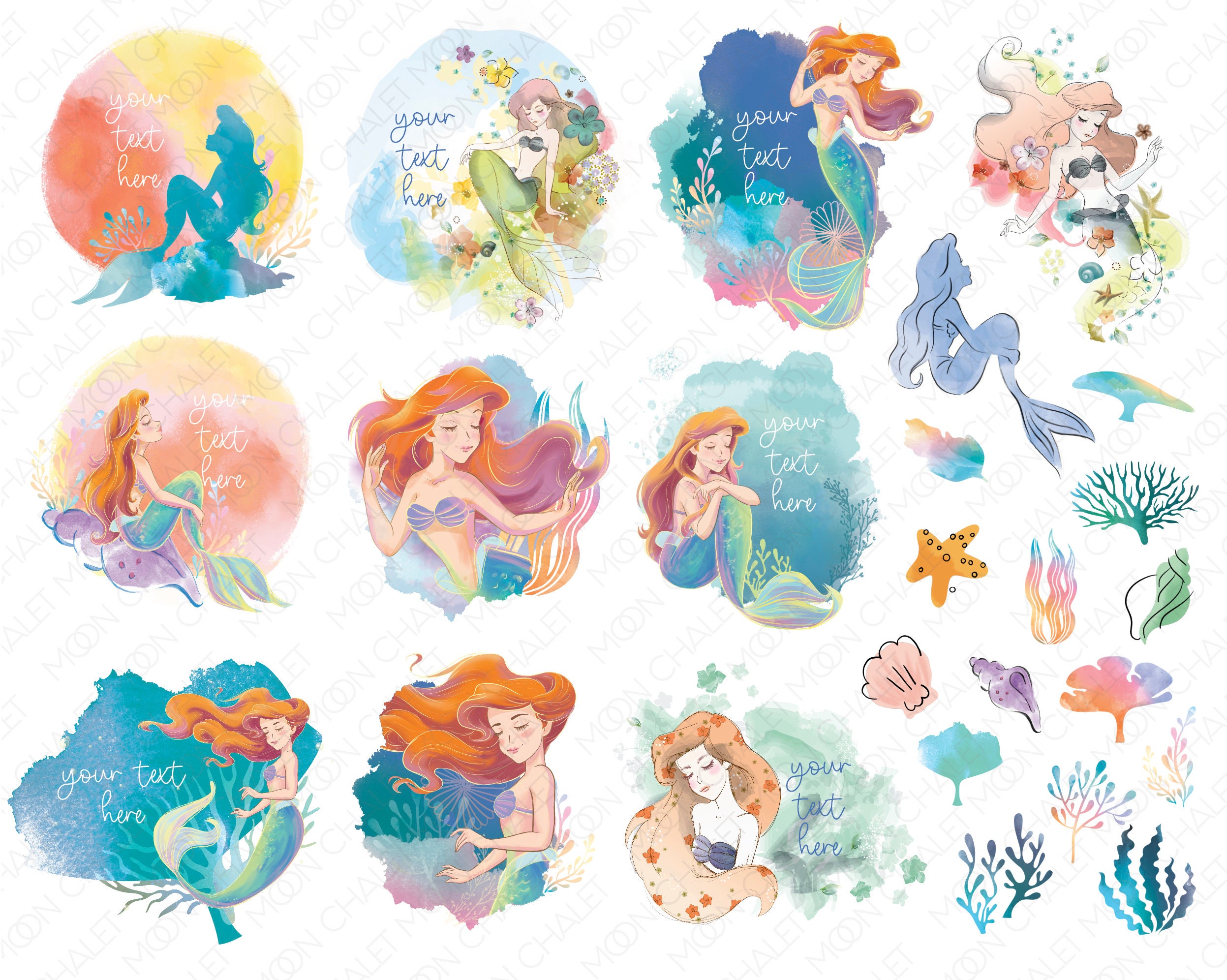 My Mermaids Digital Clipart- Marine- Princess- Sea Life- Aquatic ...