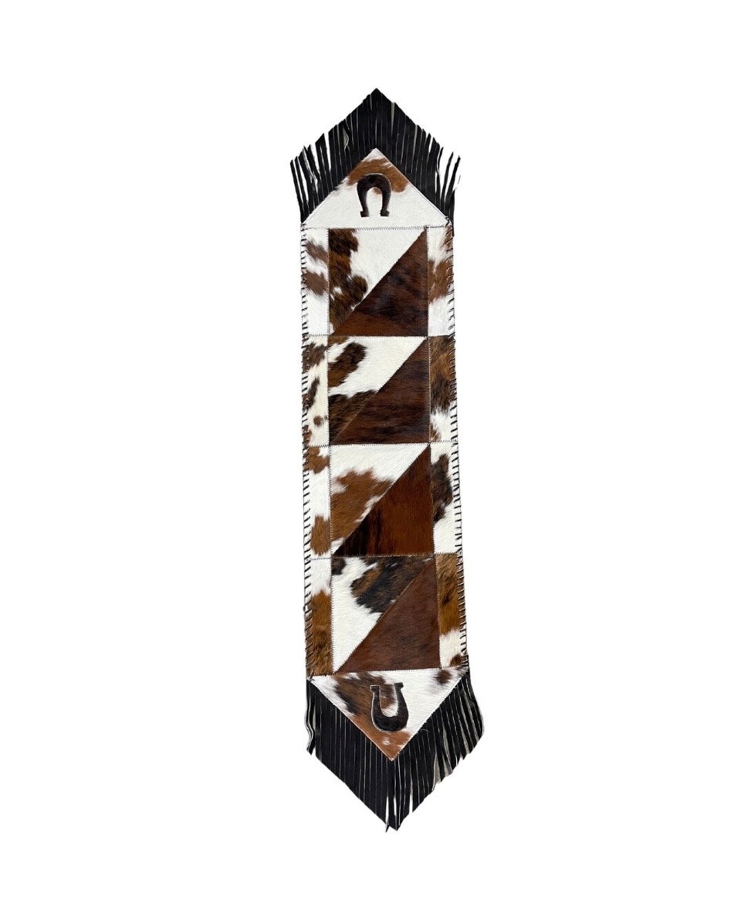 Cowhide Table Runners With Leather Fringe Tricolor Horseshoe - Etsy