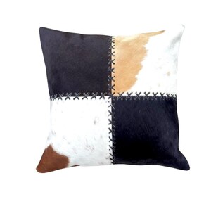 Cowhide Pillow - Patchwork Square - Etsy