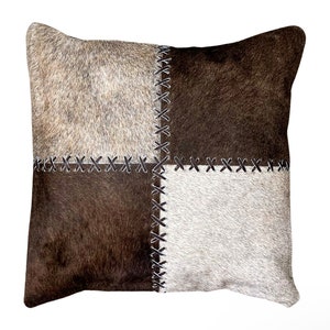 Cowhide Pillow - Patchwork Square - Etsy