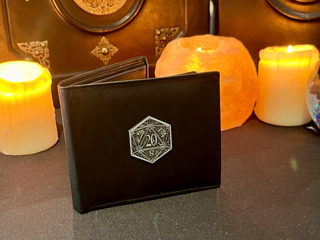D20 Black Leather Wallet: Dnd Dice Pouch, RFID Protection - Etsy