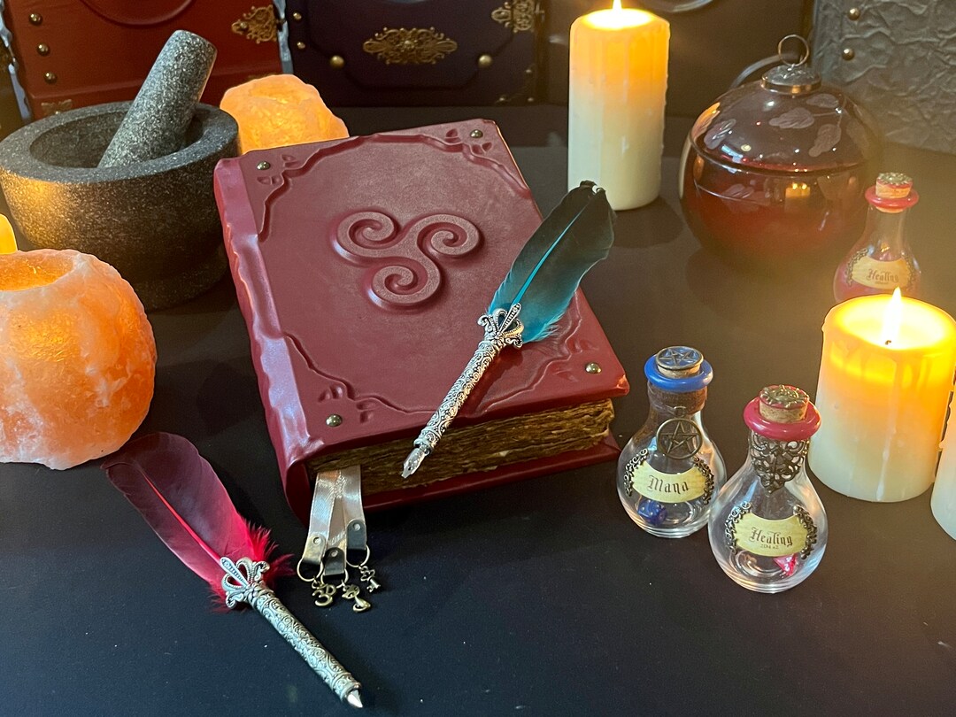 Triskelion Leather Grimoire: Chunky A5 Spell Book, Blank Parchment - Etsy