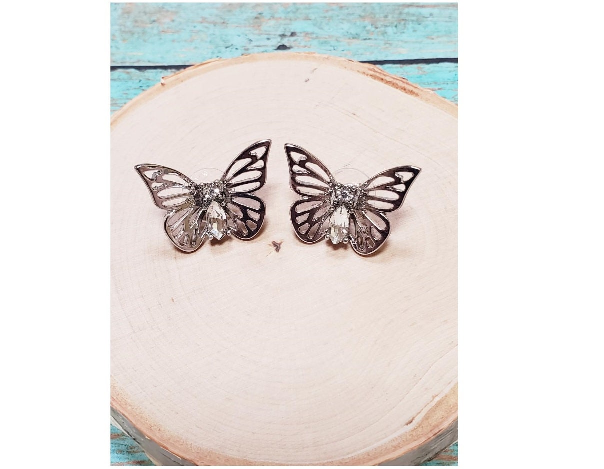 Butterfly Stud Earrings. in Silver-ToneRose Gold-Tone and | Etsy