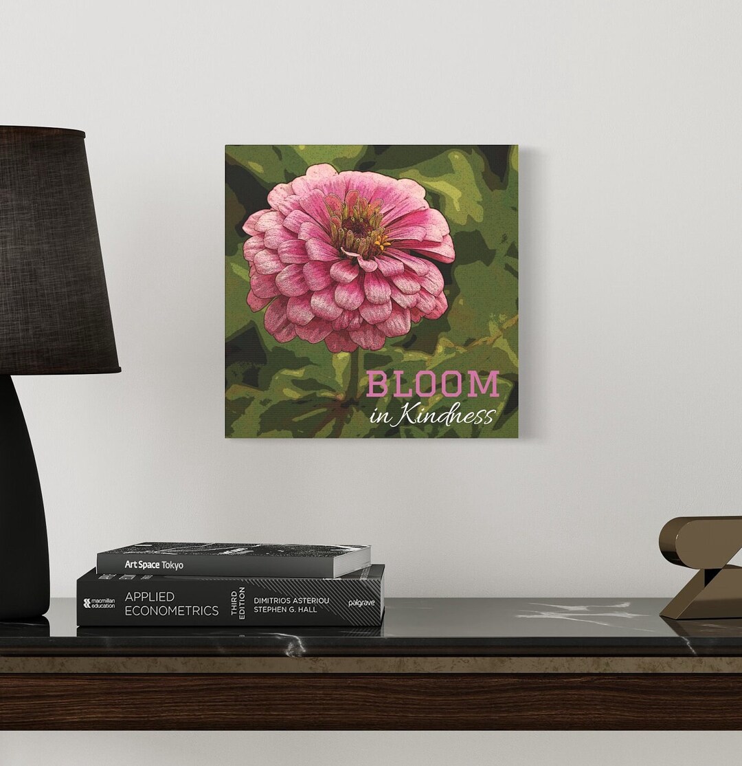 Bloom Kindness Floral CANVAS Gallery Wrap Outlined Pink Flower Square ...