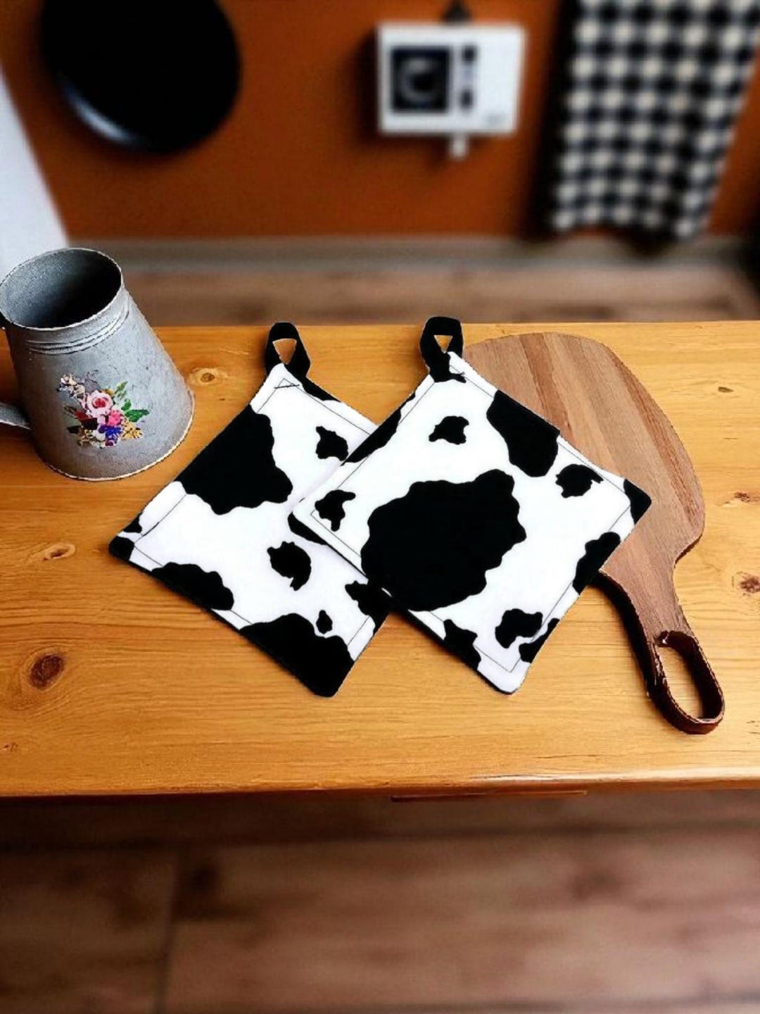 Cow Print Pot Holder Set: Cotton Kitchen Hot Pads - Etsy