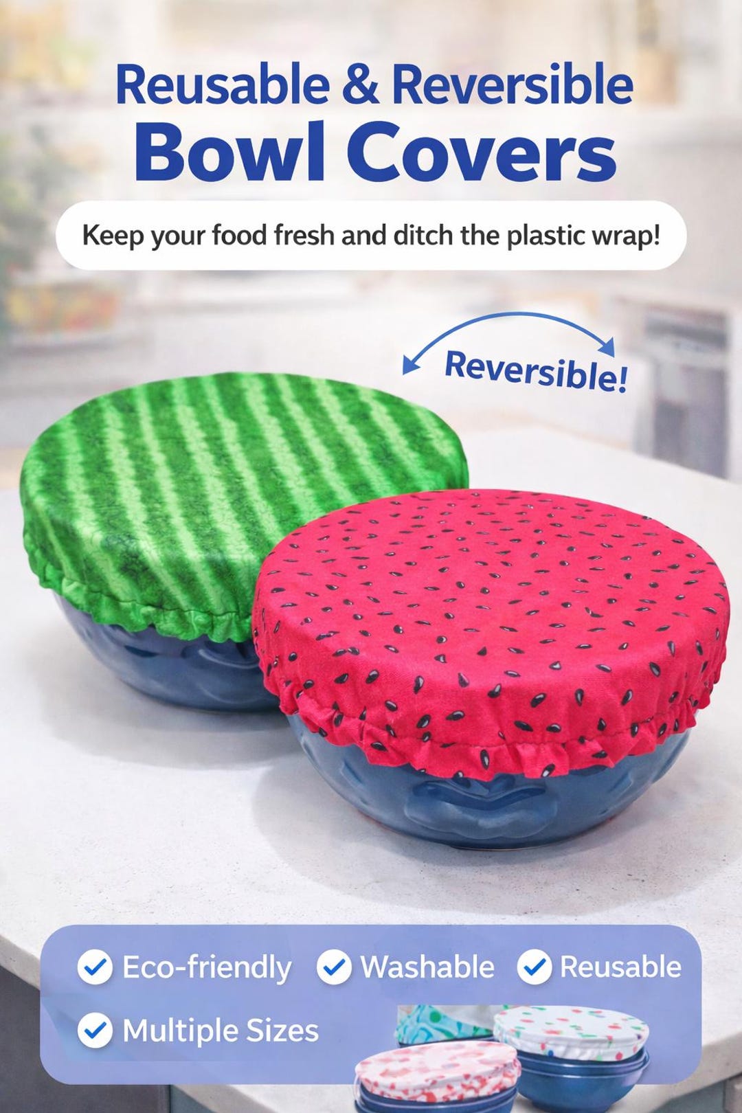 Reversible Reusable Fabric Bowl Cover – Washable Kitchen Bowl Lids ...