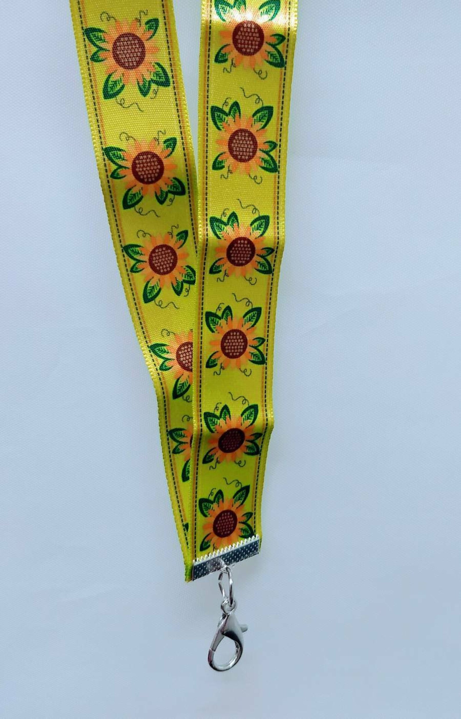 Green Sunflower Ribbon Lanyard With Plastic Badge or ID Holder - Etsy