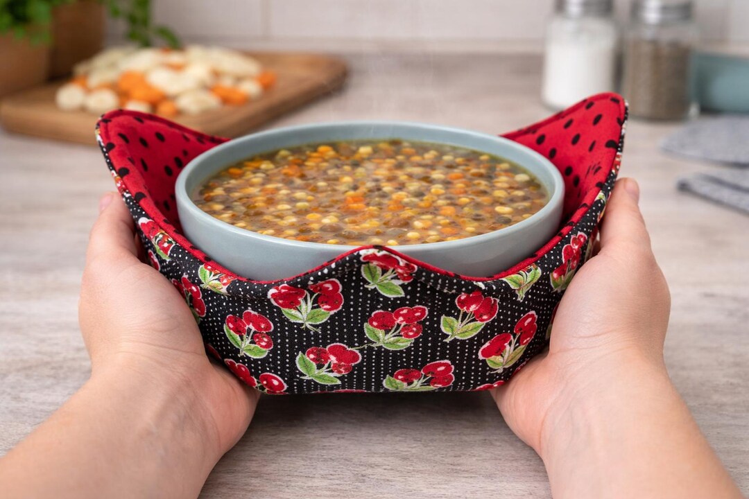 Microwave Bowl Cozy, Quilted Cotton Soup Bowl Holder, Black & White ...