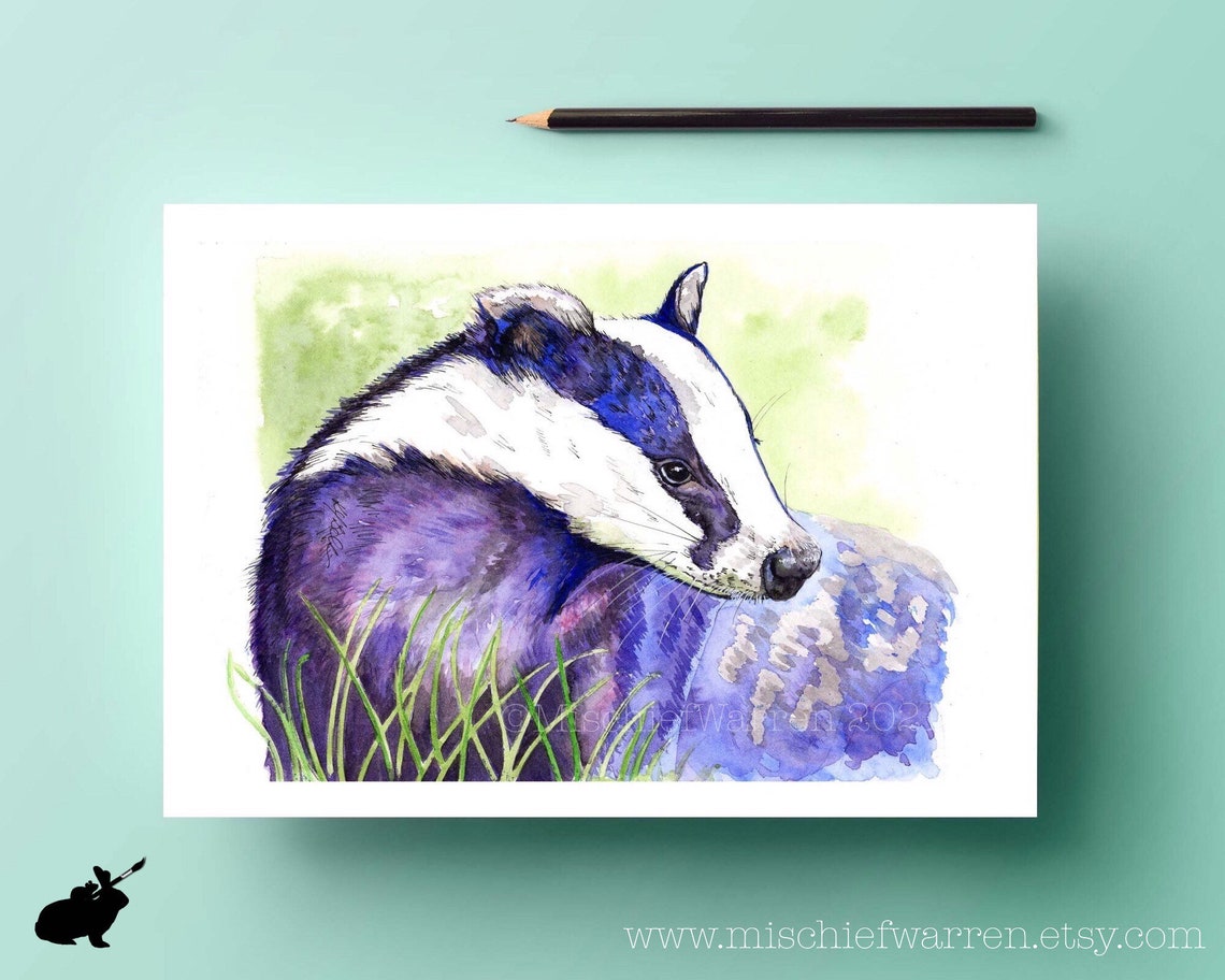 Badger Art Print From My Watercolour Painting. British | Etsy