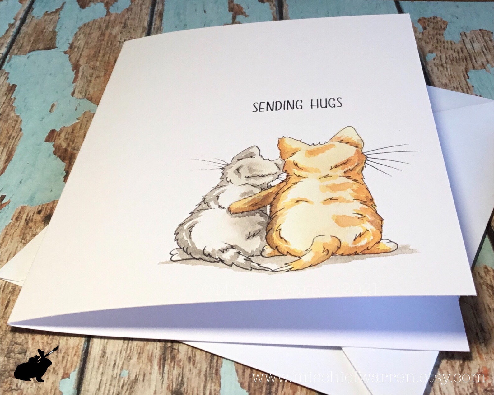 Sending Hugs Kitten Card Handmade and Blank Inside. for - Etsy UK