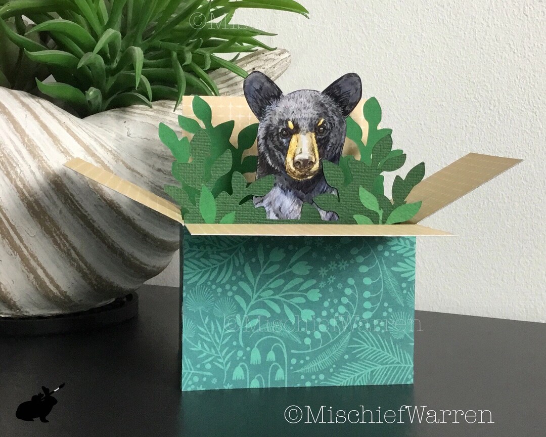 Black Bear Card. 3D Box Card Blank or Personalised For - Etsy