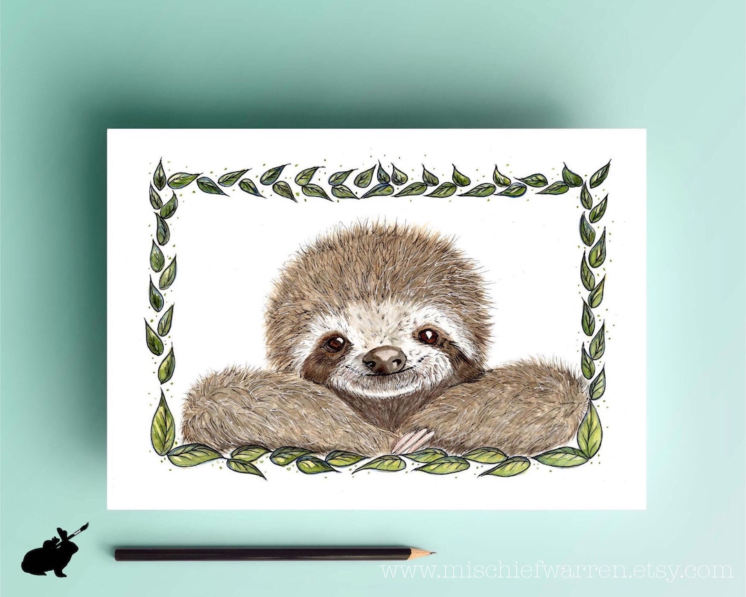 Cute Sloth Art Print From My Watercolour Illustration. Home Decor ...