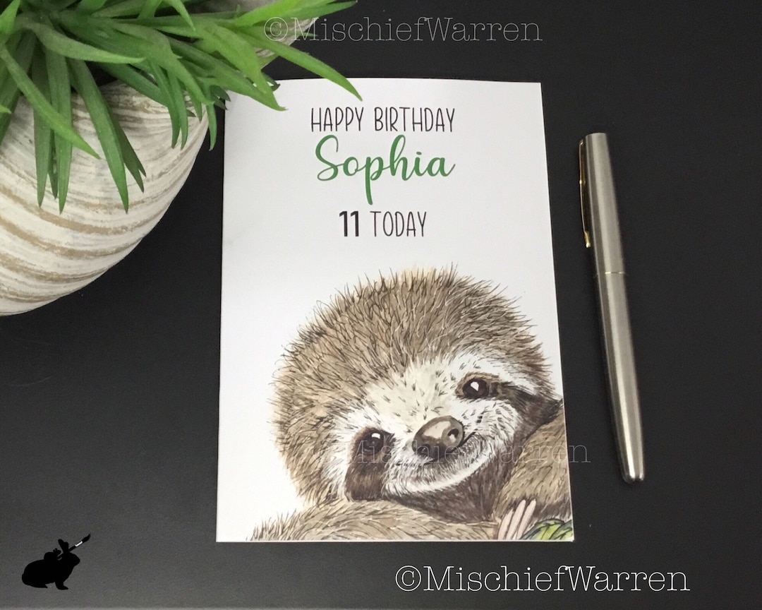 Sloth Birthday Card. Personalised Name Age Card From My Sloth Art. Can ...