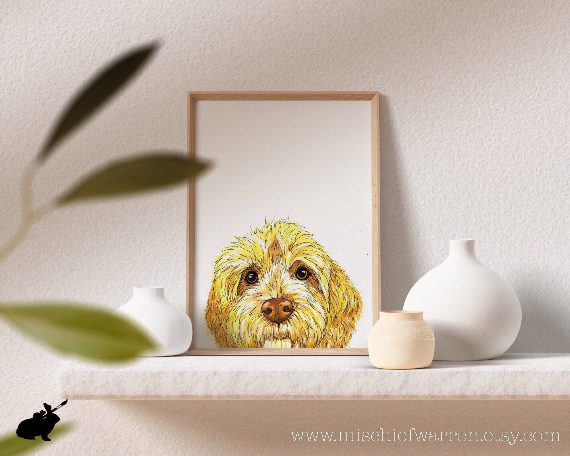 Gold Cockapoo or Labradoodle Dog Art Print From My Watercolour | Etsy UK