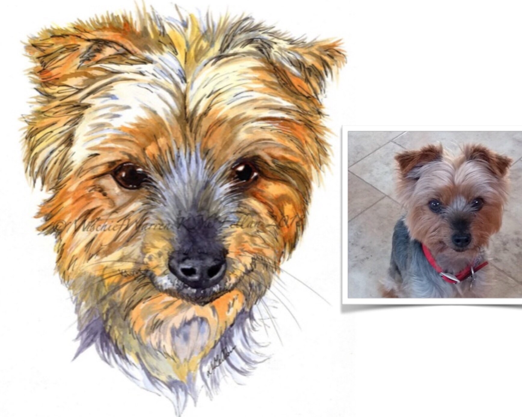Ink & Watercolour Dog Portrait Painting. Original Hand Painted - Etsy UK