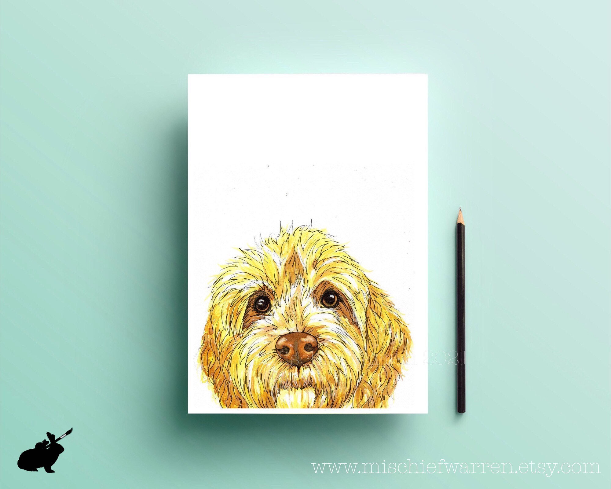 Gold Cockapoo or Labradoodle Dog Art Print From My Watercolour | Etsy UK