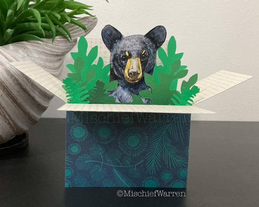 Black Bear Card. 3D Box Card, Blank or Personalised For; Birthday ...