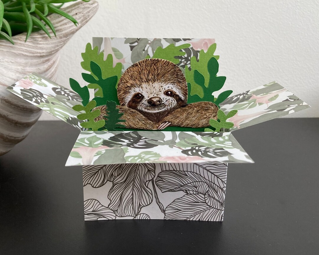 Sloth Card. 3D Box Card. Blank or Personalised for Any Occasion ...