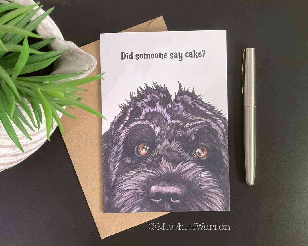 Black Cockapoo or Labradoodle Card. Did Someone Say Cake? Handmade ...