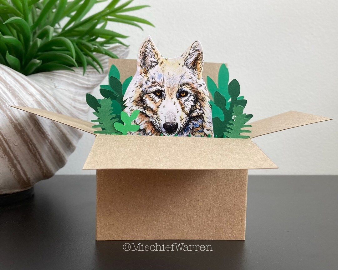 White Wolf Card. 3D Box Card. Blank or Personalised; Birthday, Wedding ...
