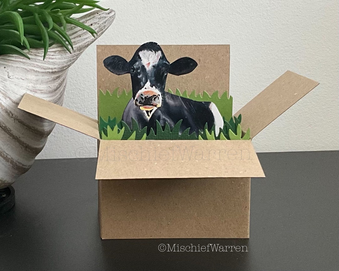 Friesian Cow Card. 3D Box Card Personalised For; Birthday, Wedding ...
