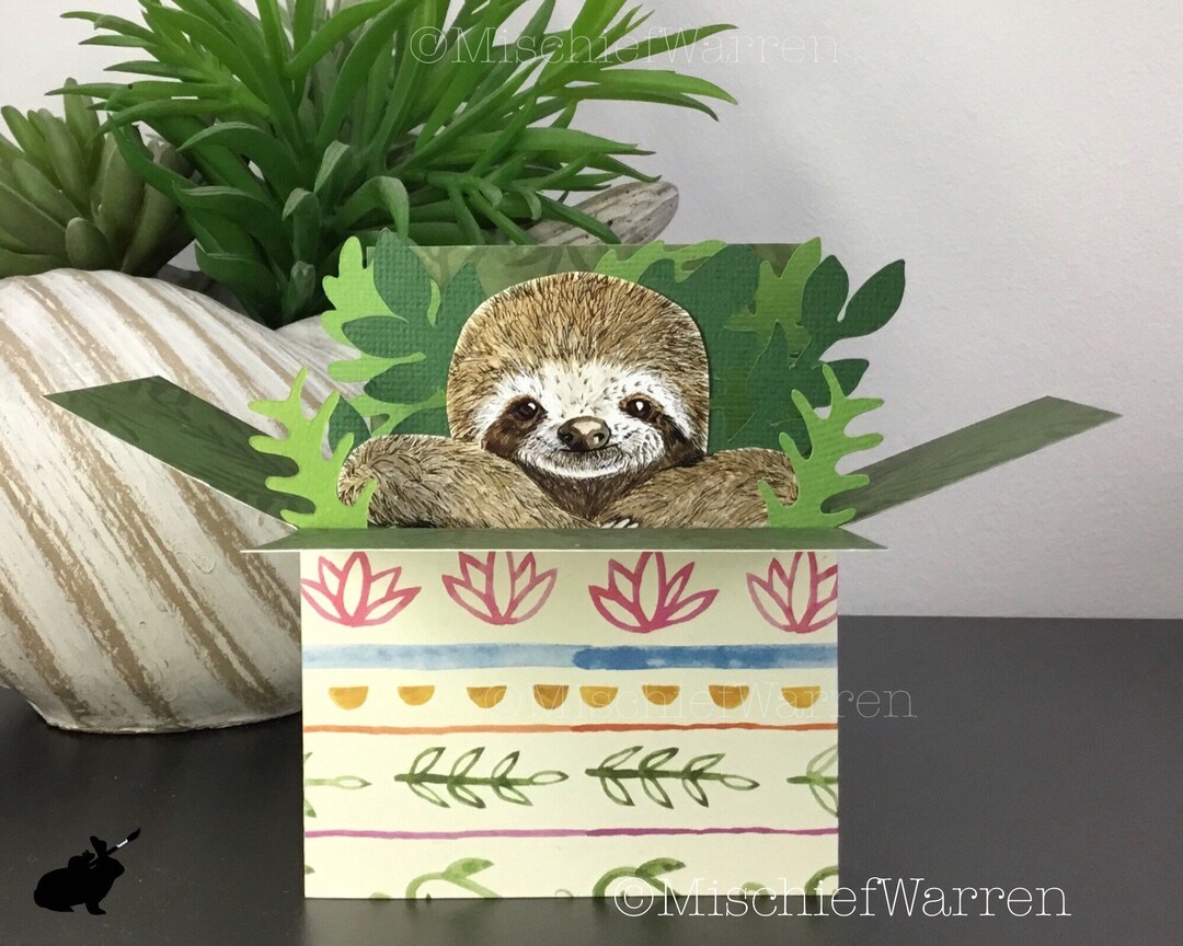 Sloth 3D Box Card. Handmade Sloth in a Box Personalised For - Etsy