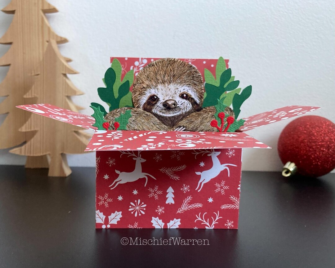 Sloth Christmas Card. Personalised 3D Sloth Box Card. Christmas Gift ...