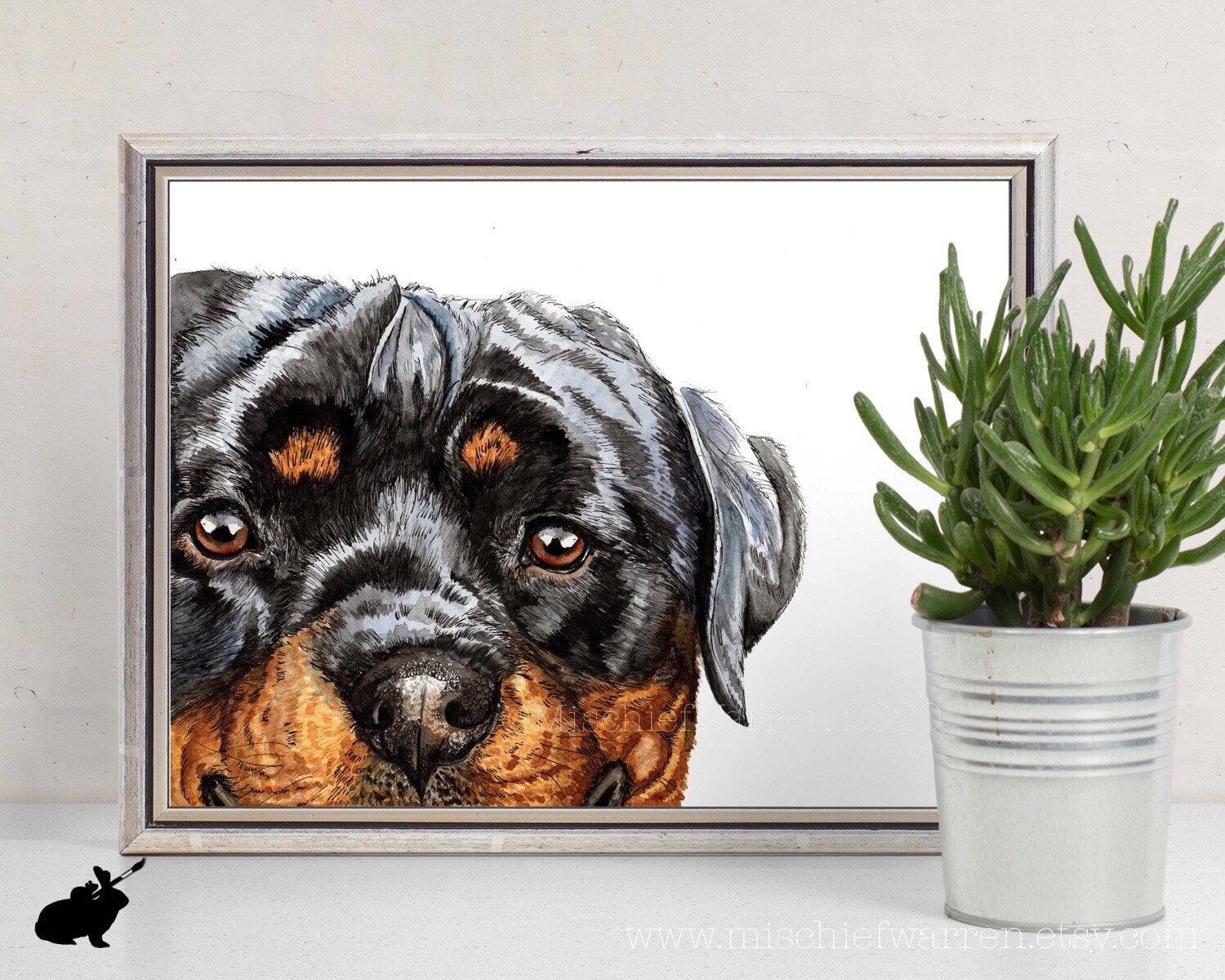 Rottweiler Dog Art Print from my watercolour painting. Picture | Etsy