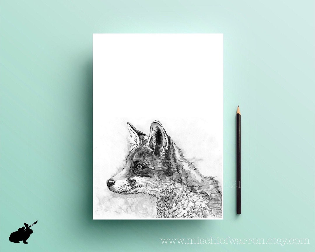 Monochrome Fox Art Print From My Watercolour Painting. Black and White ...