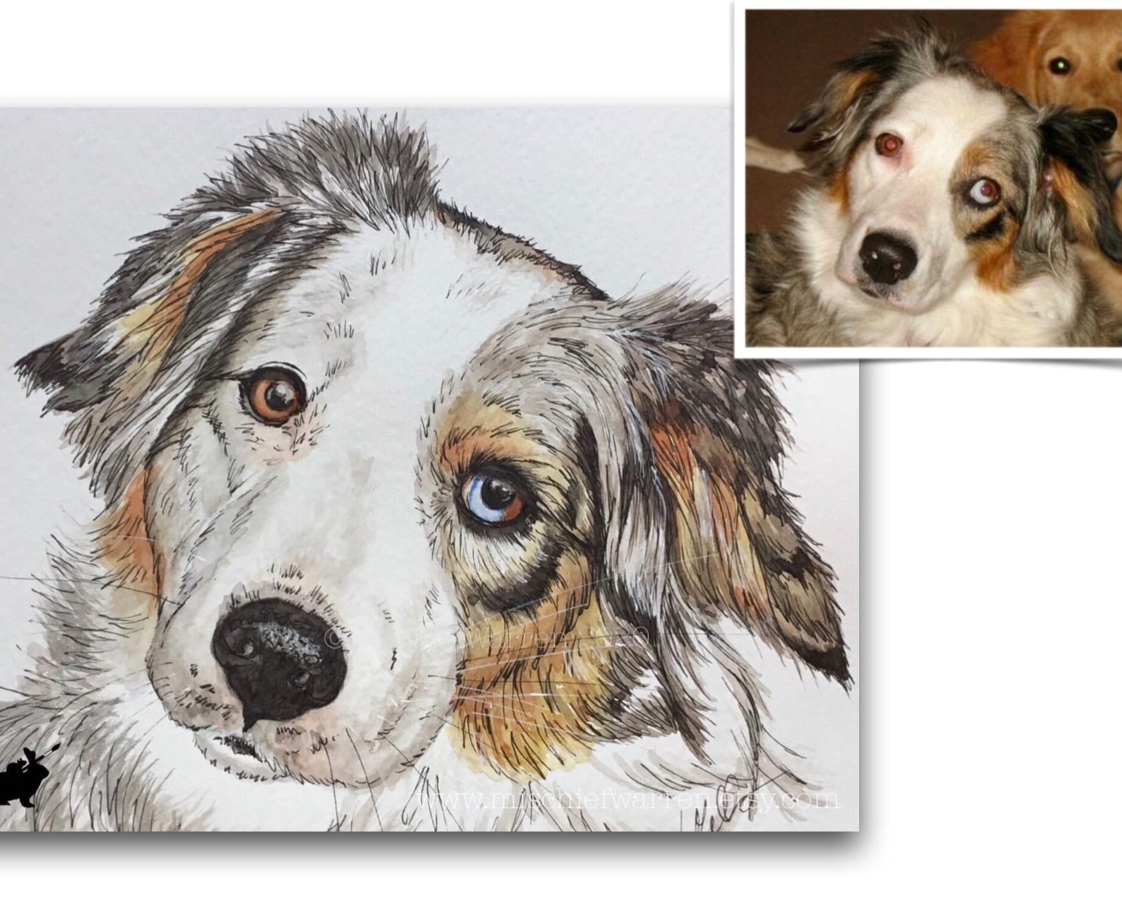 Ink & Watercolour Dog Portrait Painting. Original Hand Painted - Etsy UK