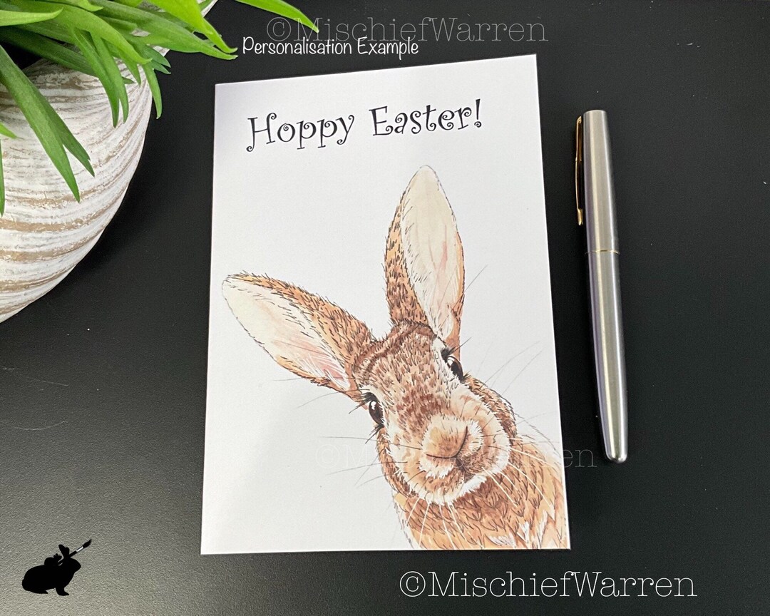 Brown Rabbit Art Card. Blank or Personalised Birthday - Etsy