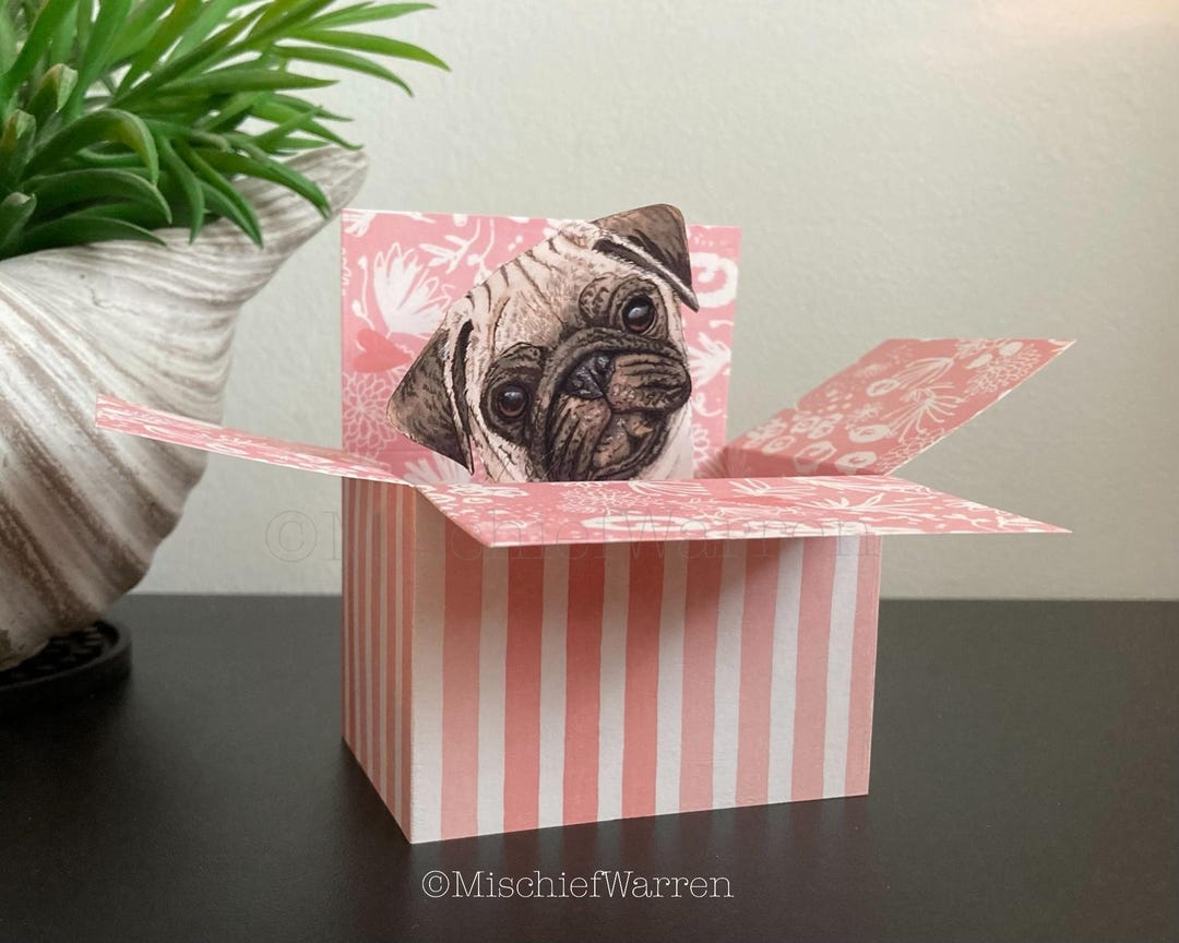 Pug in a Box Card. Personalised 3D Card For; Birthday, Mother’s Day ...