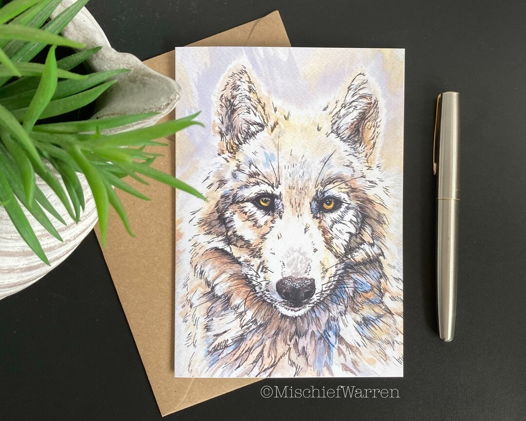 White Wolf Card. Blank Wolf Card for Any Occasion: Birthday, Fathers ...