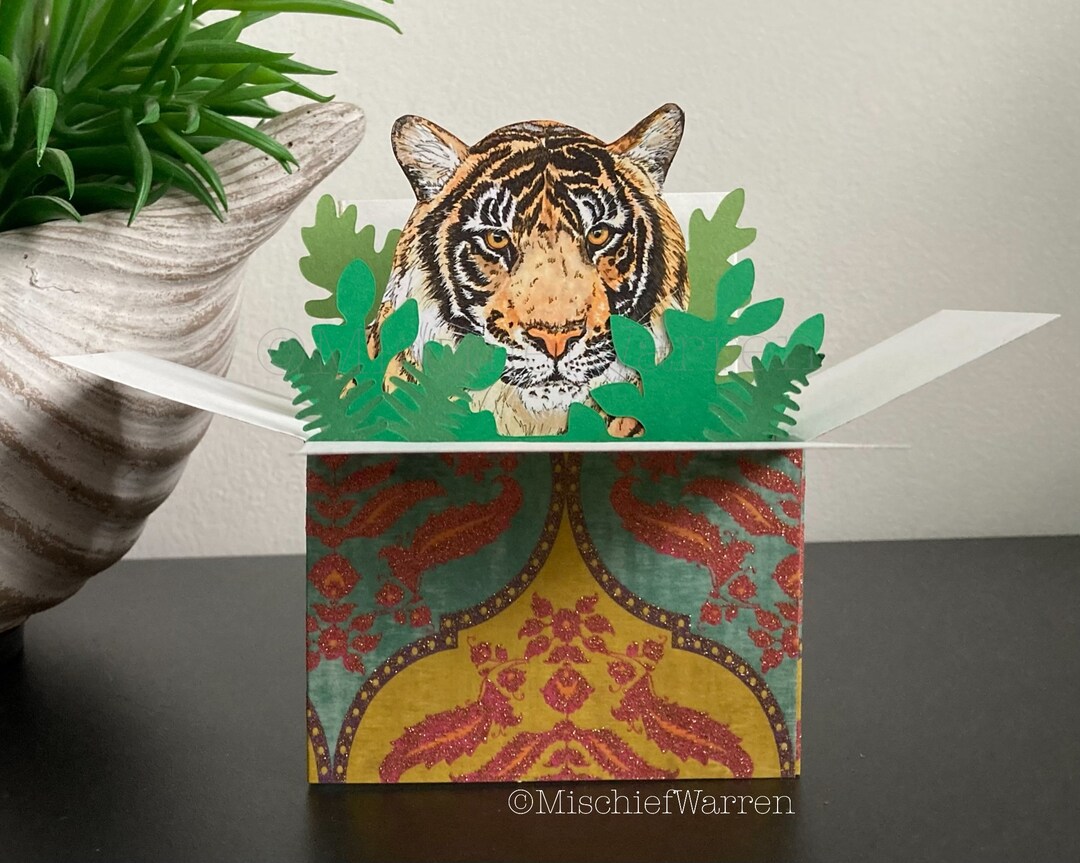 Tiger Box Card. Handmade 3D Glittery Card, Personalised for Any ...