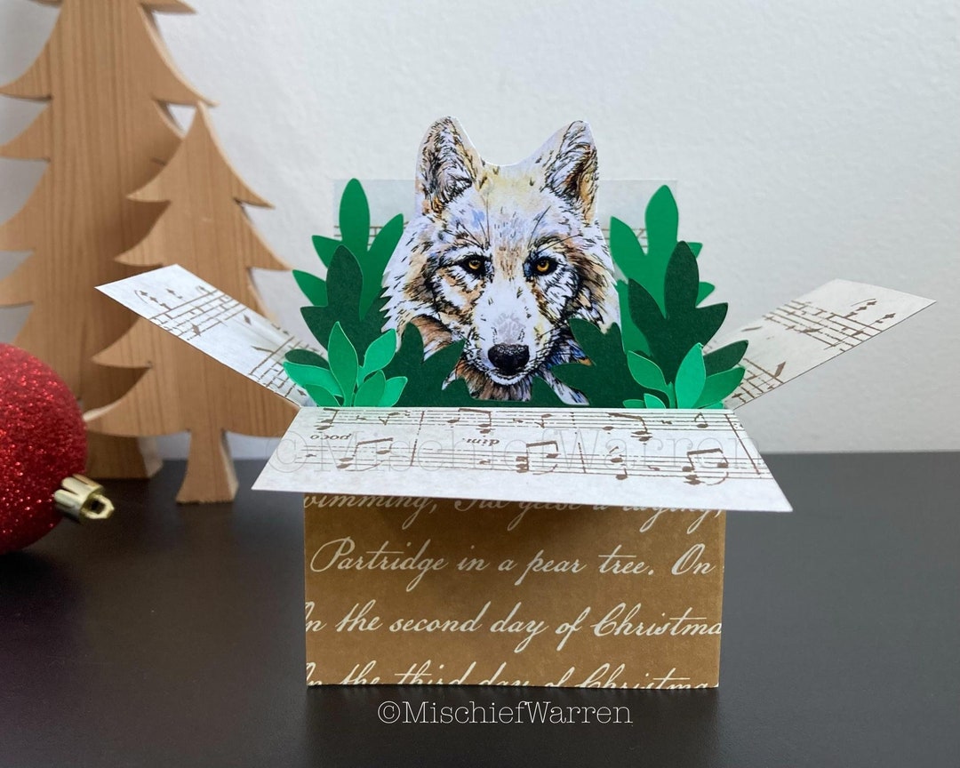 White Wolf Christmas Card. Wolf 3D Christmas Gift Card Holder ...