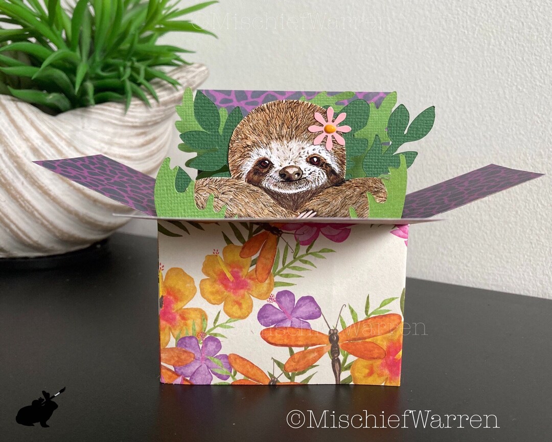 Sloth 3D Box Card. Blank or Personalised For Birthday, Mothers Day ...