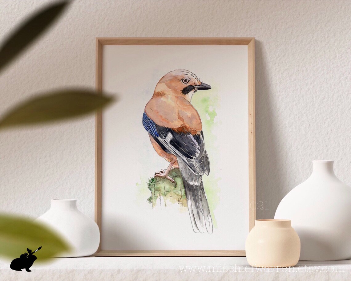 Eurasian Jay Watercolour Art Print From My Painting. British | Etsy
