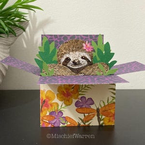 Sloth Card. 3D Box Card. Blank or Personalised; Birthday, Mother’s Day ...