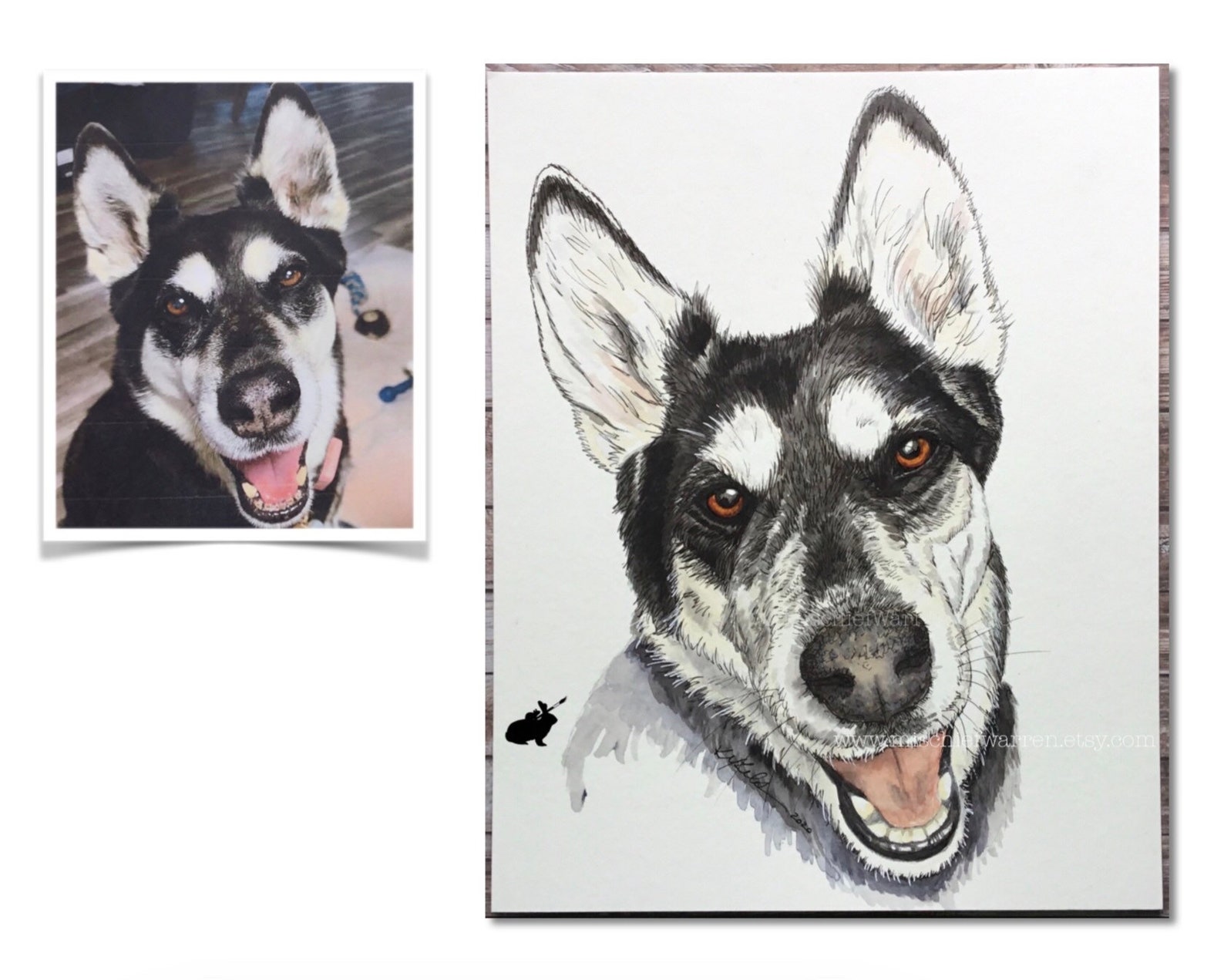 Ink & Watercolour Dog Portrait Painting. Original Hand Painted - Etsy UK