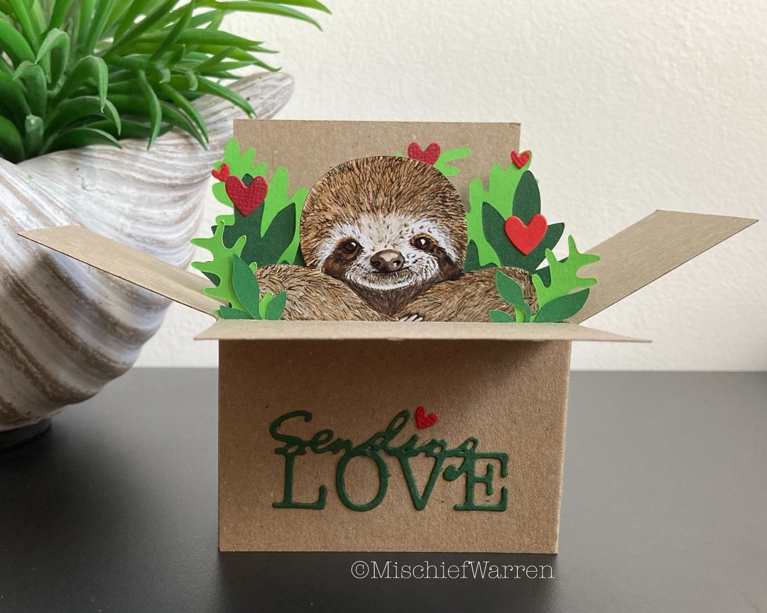 Handmade 3D Sloth Sending Love Card: Recycled Box. Gift Card Holder. - Etsy