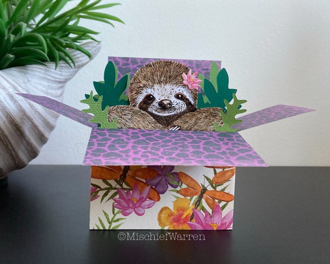 Sloth Card. 3D Box Card. Blank or Personalised Birthday, Mothers Day ...