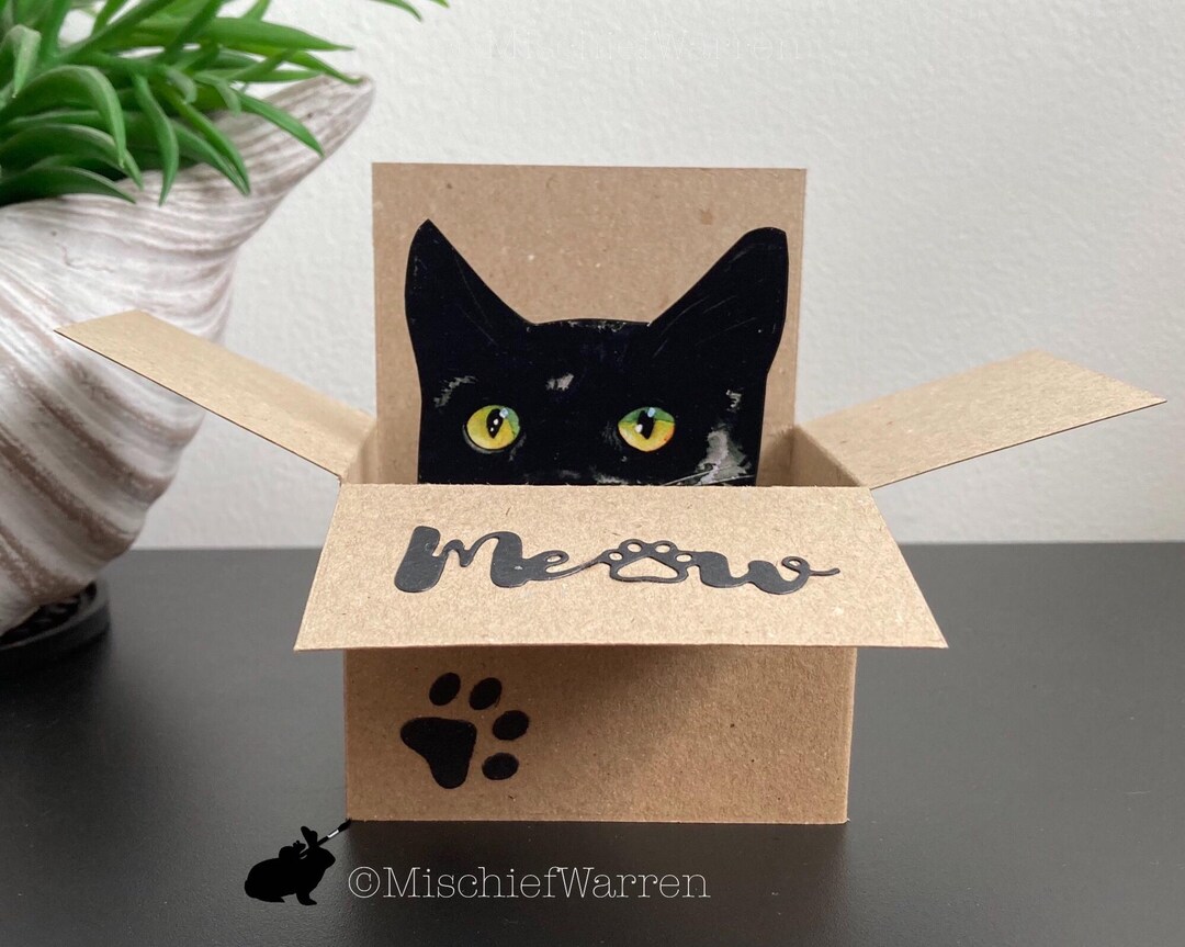 Black Cat 'meow' Card. Handmade "pop Up" Gift Card Holder - Etsy
