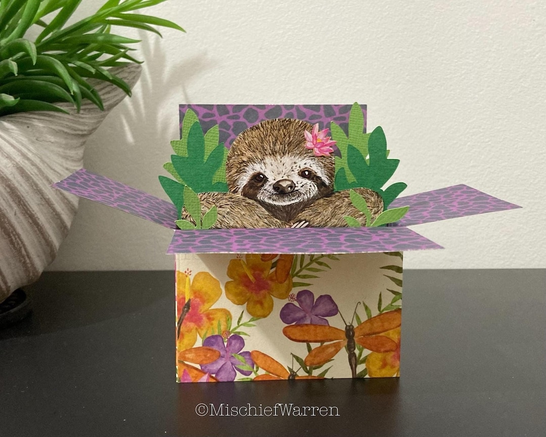 Sloth Card. 3D Box Card. Blank or Personalised; Birthday, Mother’s Day ...