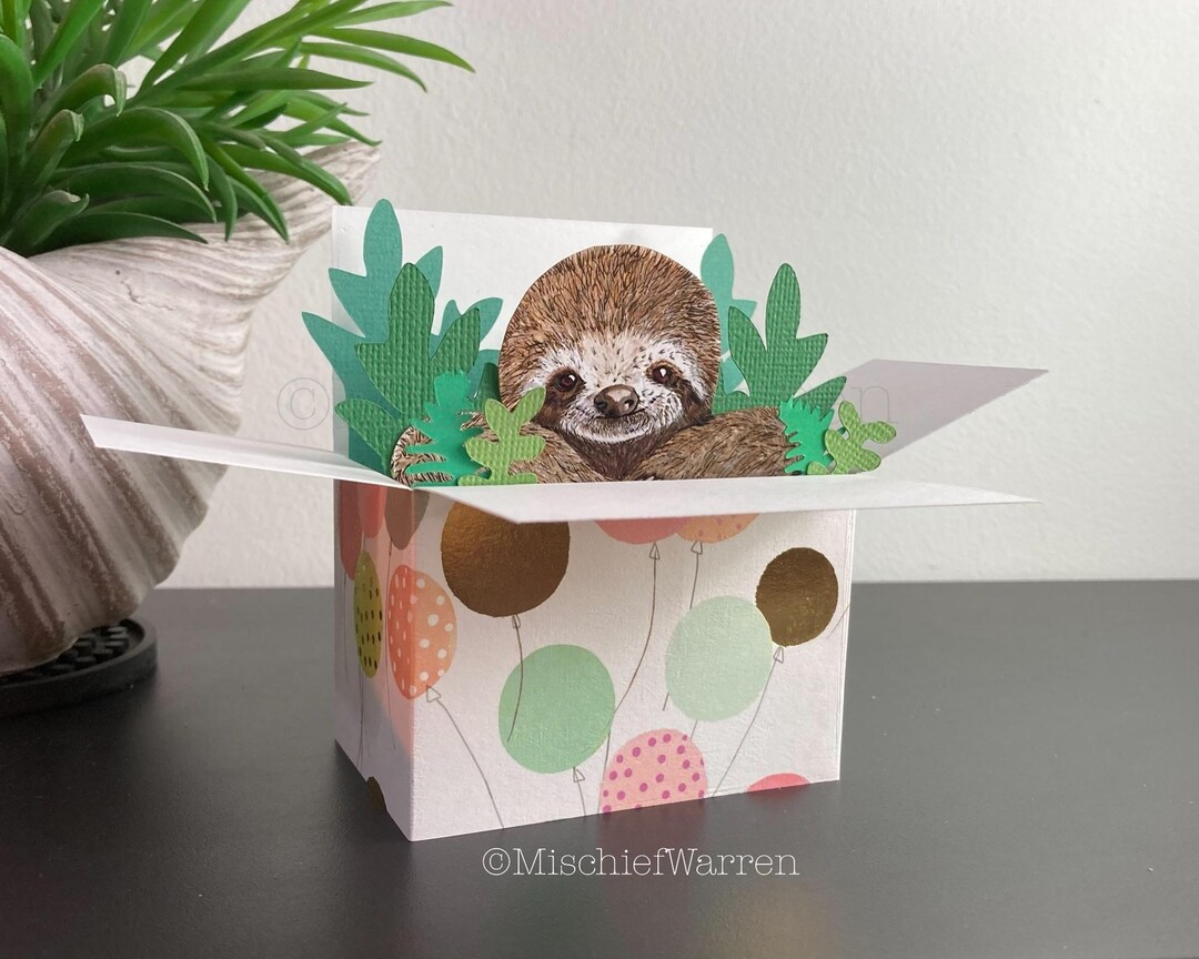 Sloth Birthday Card. Handmade, 3D Sloth in a Box, Blank or Personalised ...