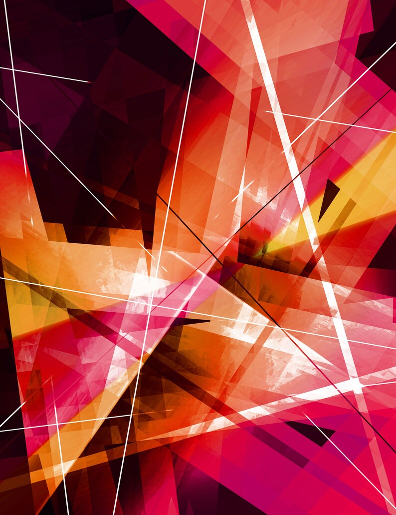 Vivid Red Orange Geometric Abstract Art Print 'eclipse' - Etsy