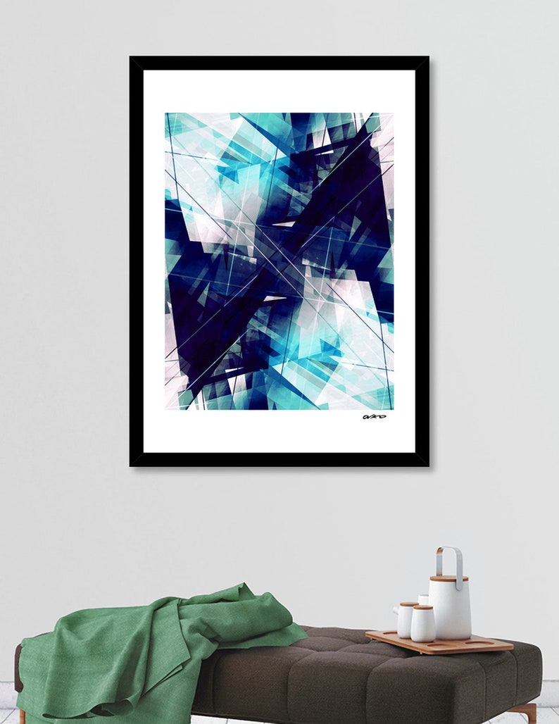 Deep Blue Modern Geometric Abstract Art Print 'shards of Blue' - Etsy