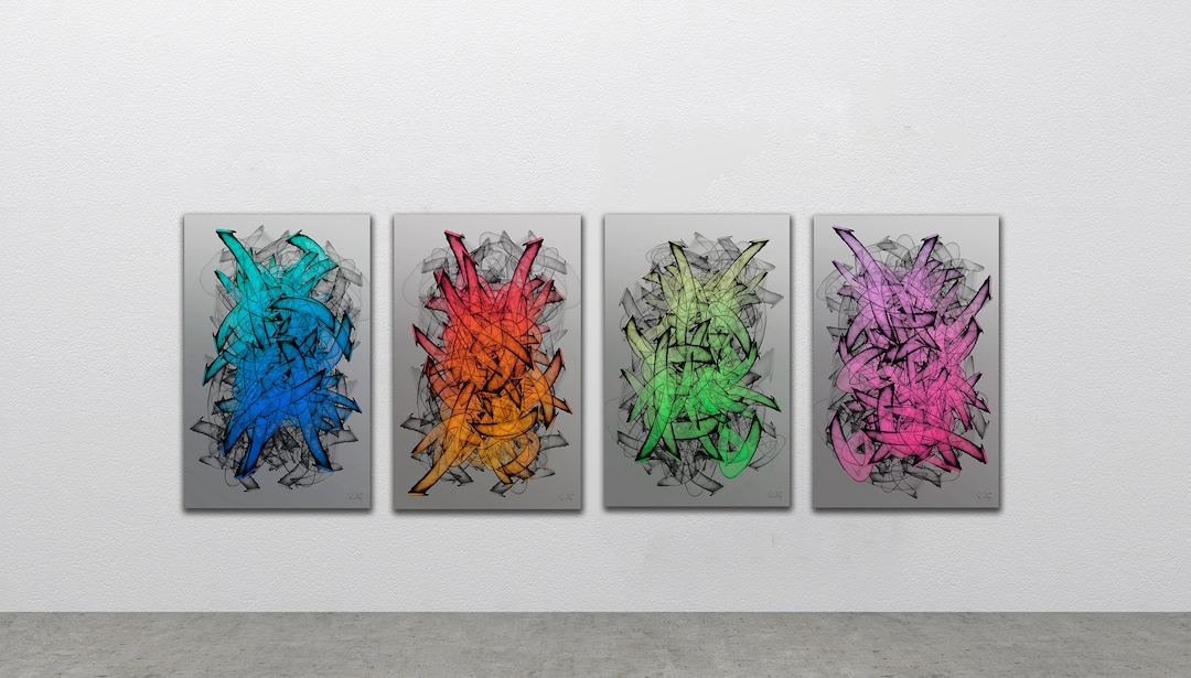 Set of 4 Abstract Graffiti Acrylic Glass Prints, Modern Wall Art (36x24 ...